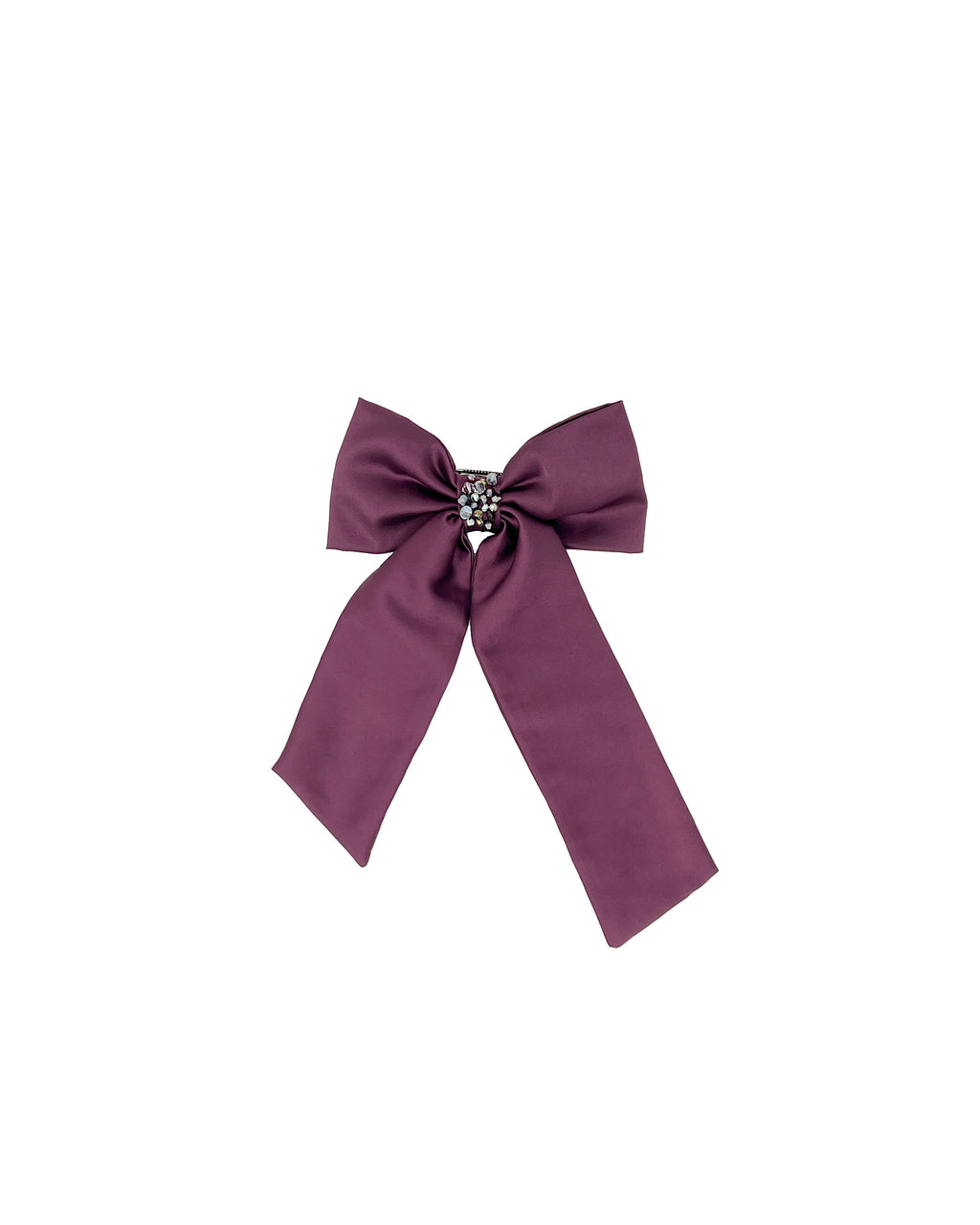 Dark purple satin bow with crystals | Tétè Handmade Accessories
