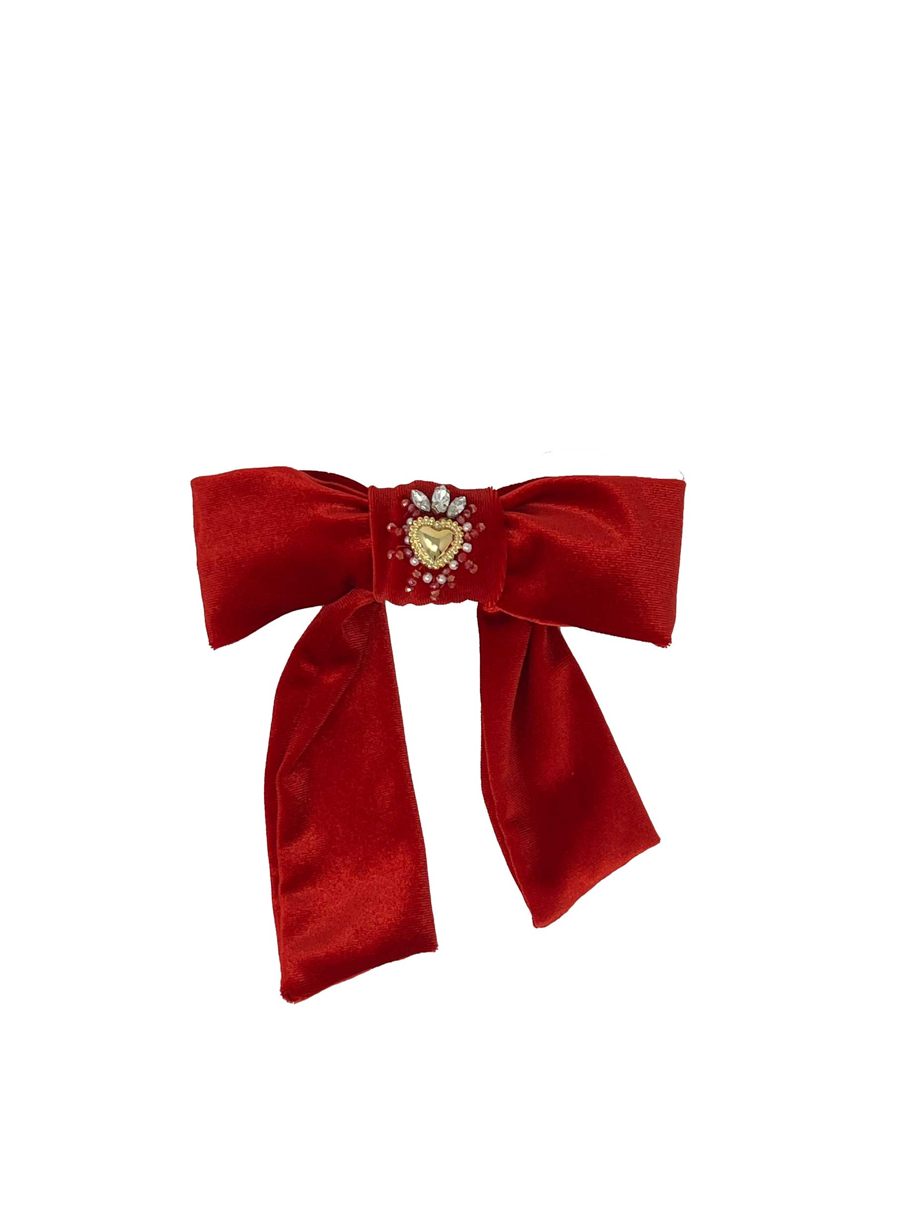 Red velvet bow barrette with crystals | Tétè Handmade Accessories